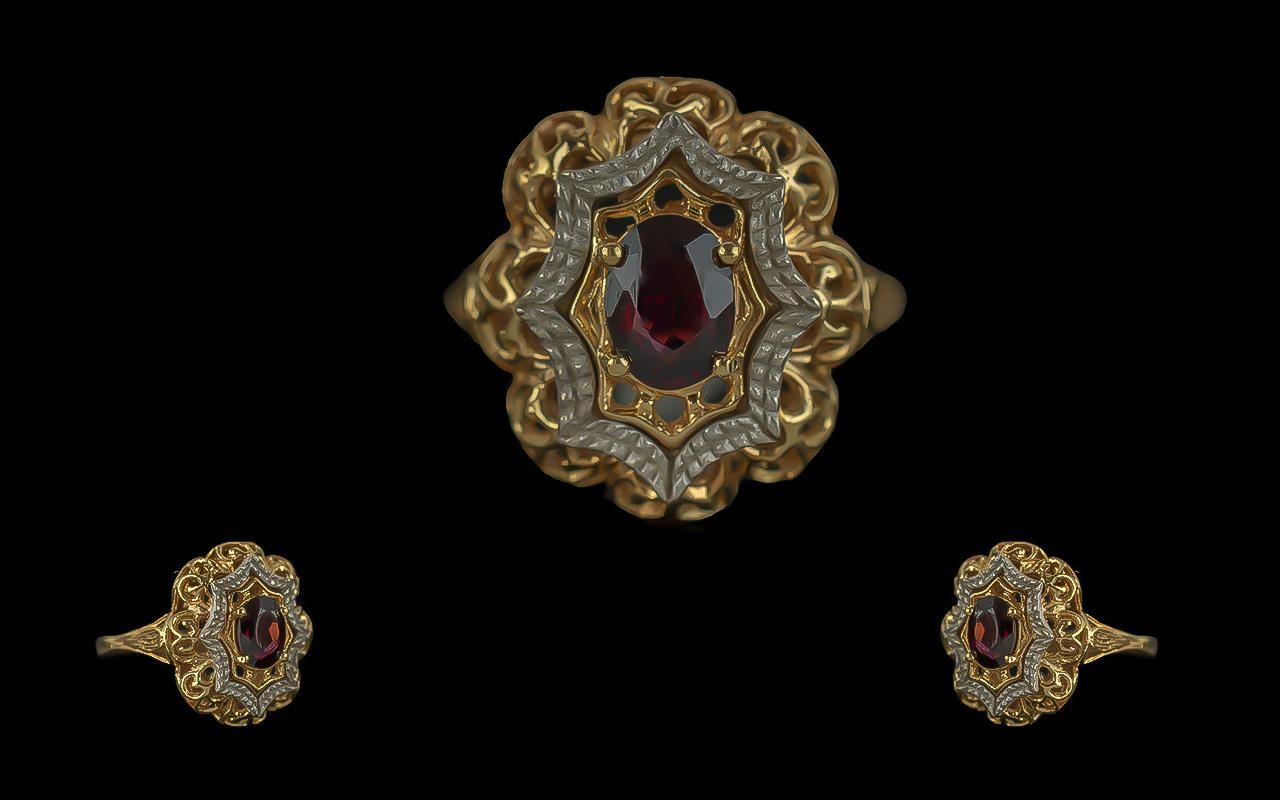 Ladies 18ct Gold Ruby Set Ring with ornate shank, marked 750 - 18ct to ...