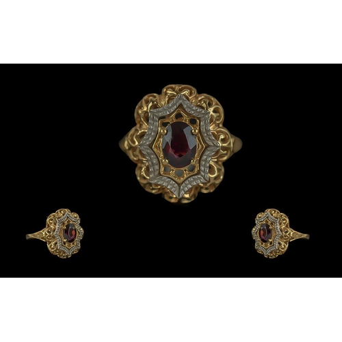 Ladies 18ct Gold Ruby Set Ring with ornate shank, marked 750 - 18ct to ...