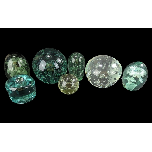 Seven Vintage Large Paperweights, two large globe shaped bubble ...