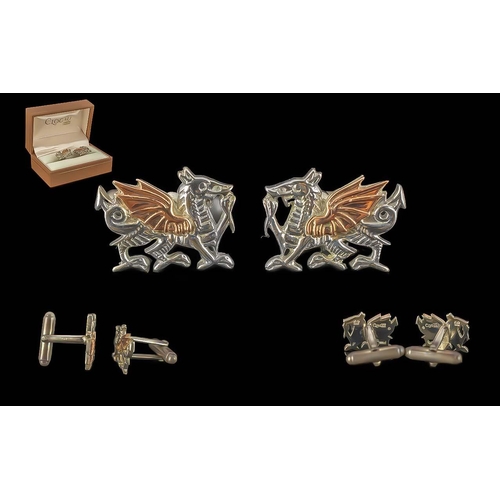 Clogau Gold Gents Pair of Sterling Silver Welsh Dragon Cufflinks with ...