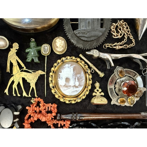 Mixed Collection of Oddments, to include Jet brooches, bangle, Hagenauer metal ware dog firgure, Art