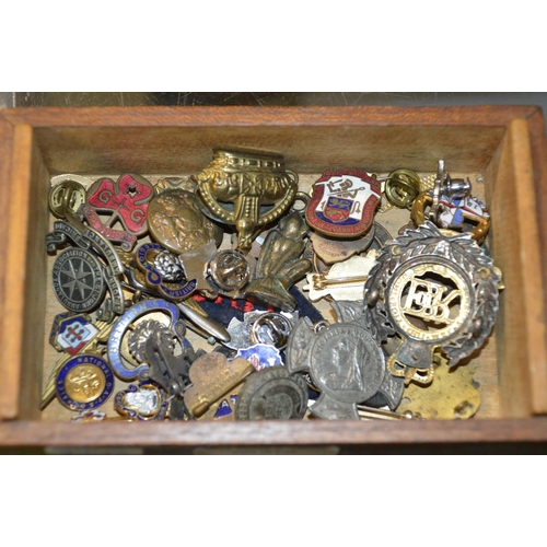 Box of badges etc