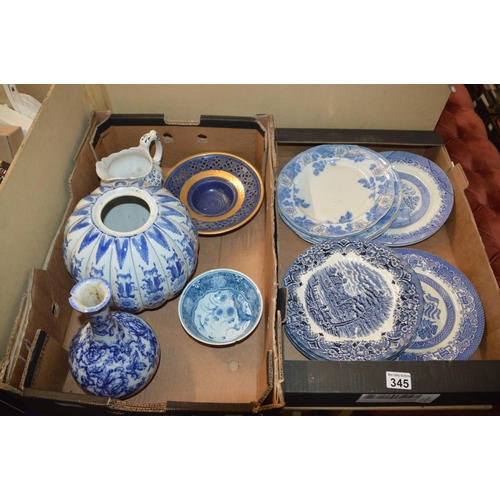 2 boxes of blue & white ware