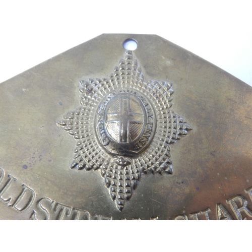 Brass Coldstream Guards Plaque: 22214790B Boxhall: Measuring 11.5cm x 8.6cm