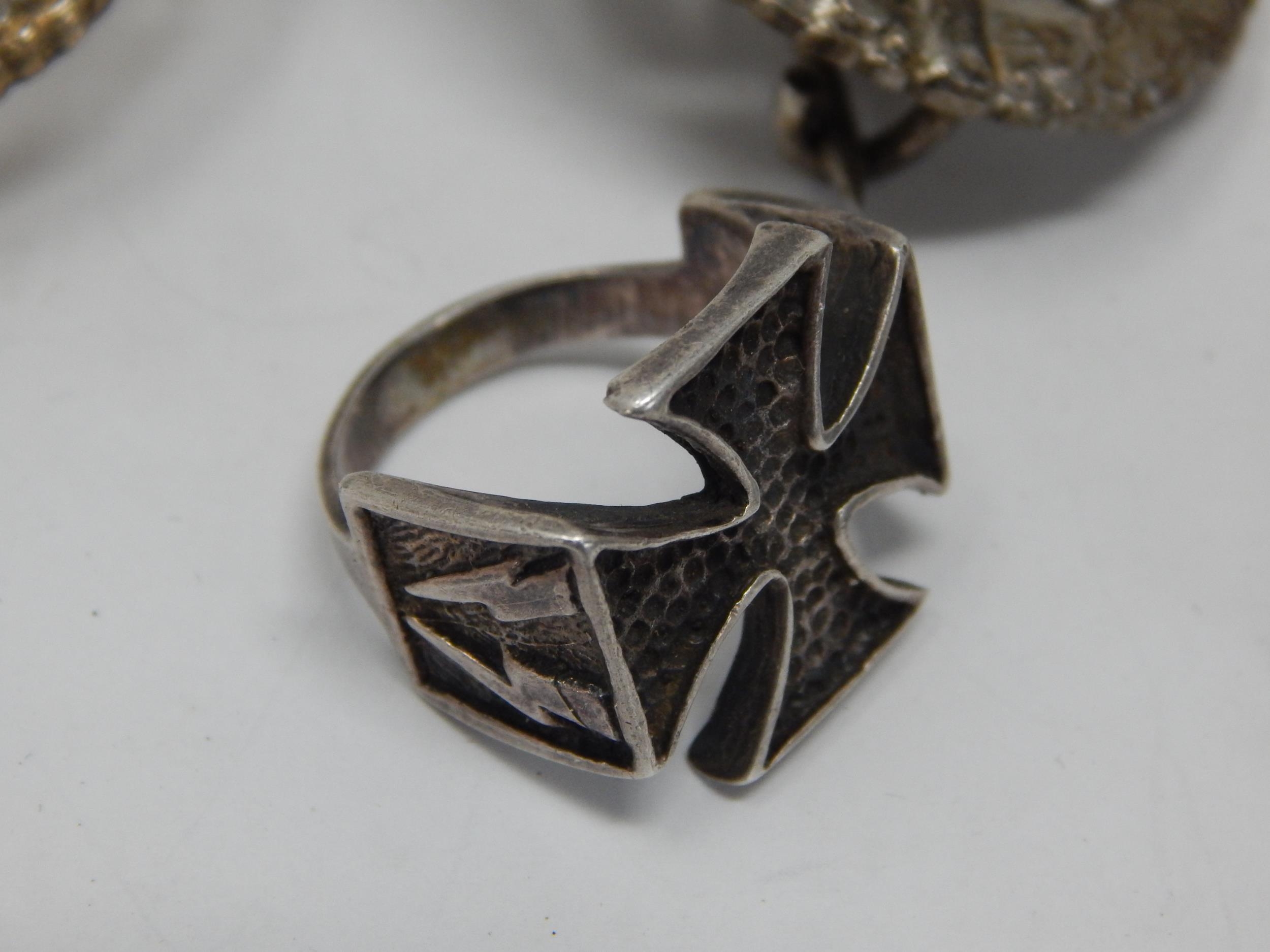 WWII German SS Ring together with a Group of WWII German Badges (9)