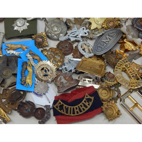 A Large Quantity of Military Cap Badges, Shoulder Titles, Helmet Plates ...