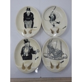 4 x WWII era Ceramic Dishes with Comical Scenes, Signed "Low" by ...