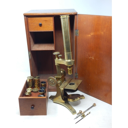 19th Century Solid Brass Microscope with a Quantity of Brass cased ...