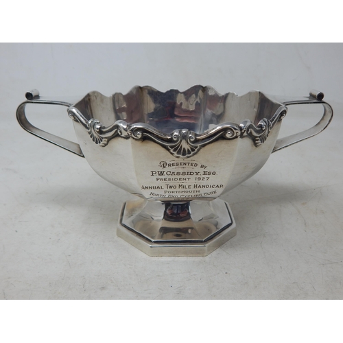 Silver Twin Handled Trophy Cup on Hexagonal Pedestal Base with ...