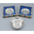 A pair of Sterling silver coin inset dishes together with a ...