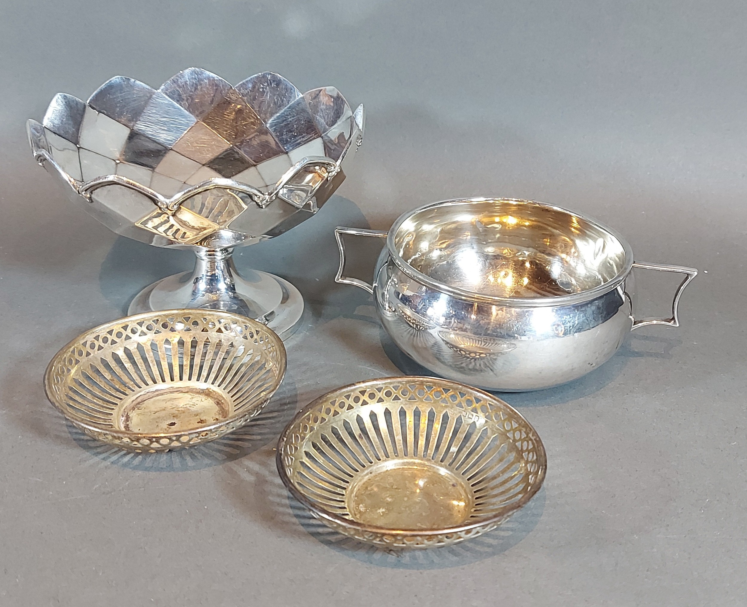 A Birmingham silver pedestal bowl together with a Birmingham silver ...