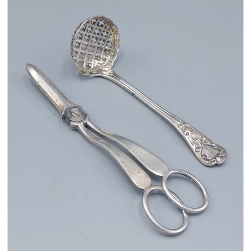 A pair of Sheffield silver grape scissors together with a Victorian ...