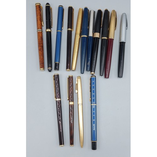 Six Parker fountain pens together with two Sheaffer fountain pens and a ...