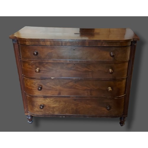 A 19th Century mahogany semi-bow fronted chest of four drawers with ...