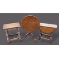 An oak joint stool together with an oak small drop flap table and an ...
