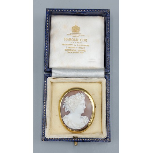 A Cameo brooch with yellow metal brooch mount, 3cms x 4cms