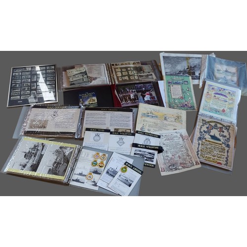 A collection of Royal Naval cap tally ribbons together with cloth ...