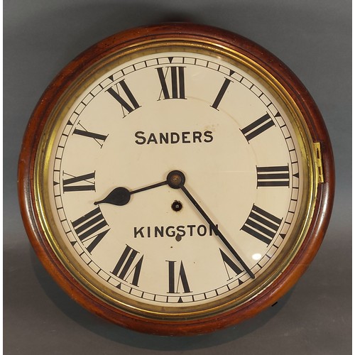 A 19th Century mahogany circular wall clock, the enamel dial inscribed ...