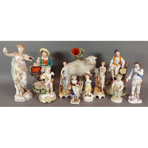 Two German porcelain figures together with a pair of Staffordshire ...