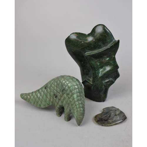 Stone carvings - Chinese jade pangolin, Canadian labradorite frog ...