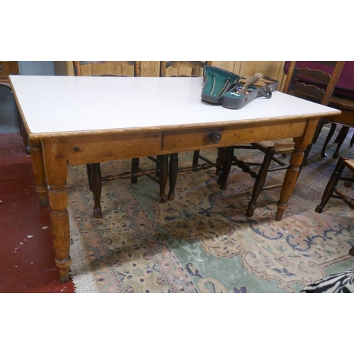 Pitch pine kitchen table with melamine top