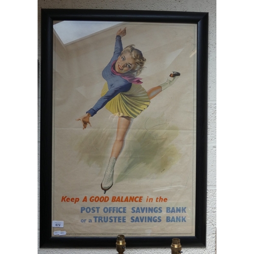 Original WW2 British Post Office savings bank poster - H:81CM W:58cm