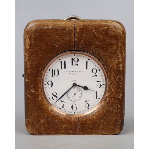 Large fob clock in leather traveling case