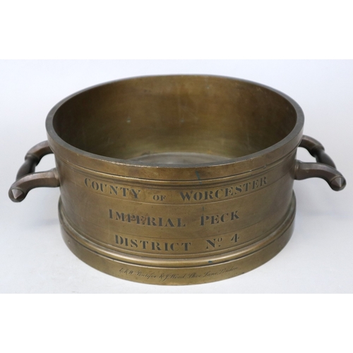 Rare 19th C bronze Imperial peck measure. COUNTY OF WORCESTER offical ...
