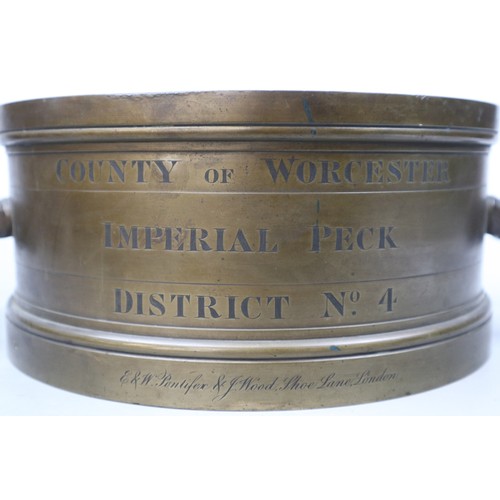 Rare 19th C bronze Imperial peck measure. COUNTY OF WORCESTER offical ...