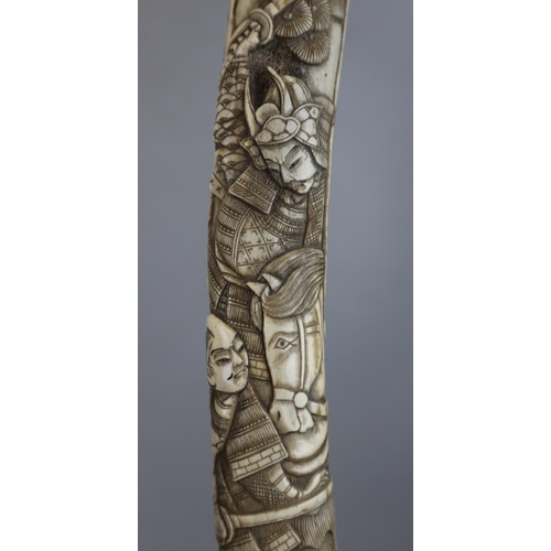 Antique Japanese Tanto with figural Samurai carving in bone scabbard ...