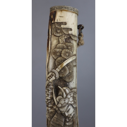 Antique Japanese Tanto with figural Samurai carving in bone scabbard ...
