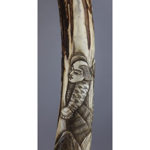 Antique Japanese Tanto with figural Samurai carving in bone scabbard ...