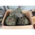 Collection of military webbing to include 2 helmets