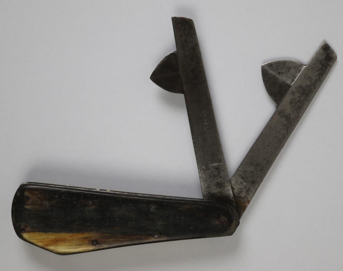 1840's 3 bladed, bone handled surgeons blood letting 'Fleam'. Stamped ...