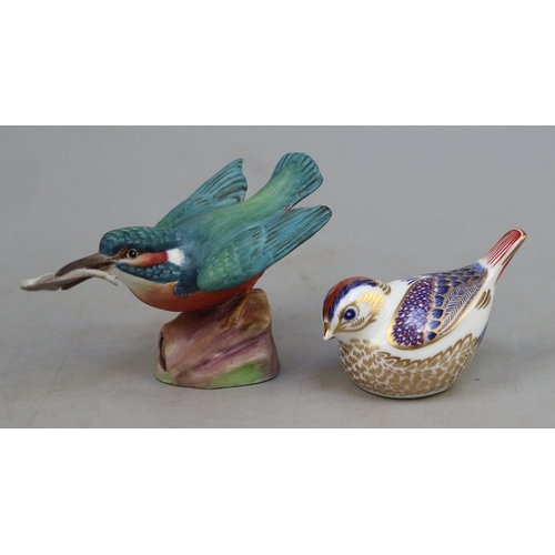 Crown Derby bird with silver stopper together with a kingfisher