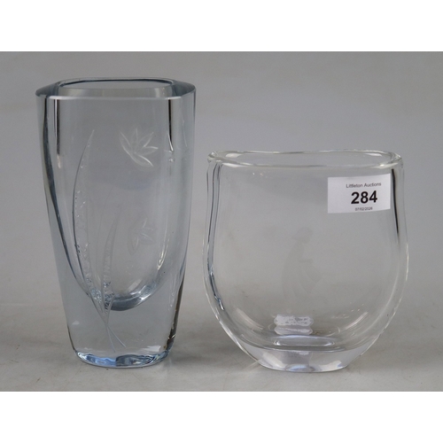 Two Orrefors vases - one with a Mary Gregory design