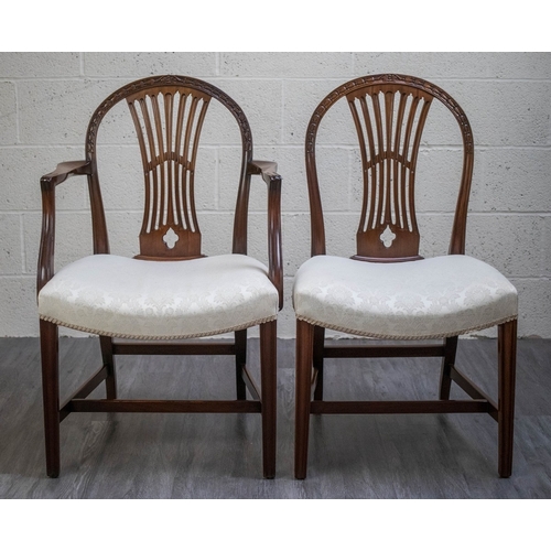 6 upholstered wheatsheafed backed dining chairs together with 2 carvers