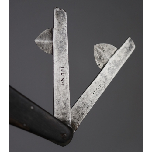 1840's 3 bladed, bone handled surgeons blood letting 'Fleam'. Stamped ...