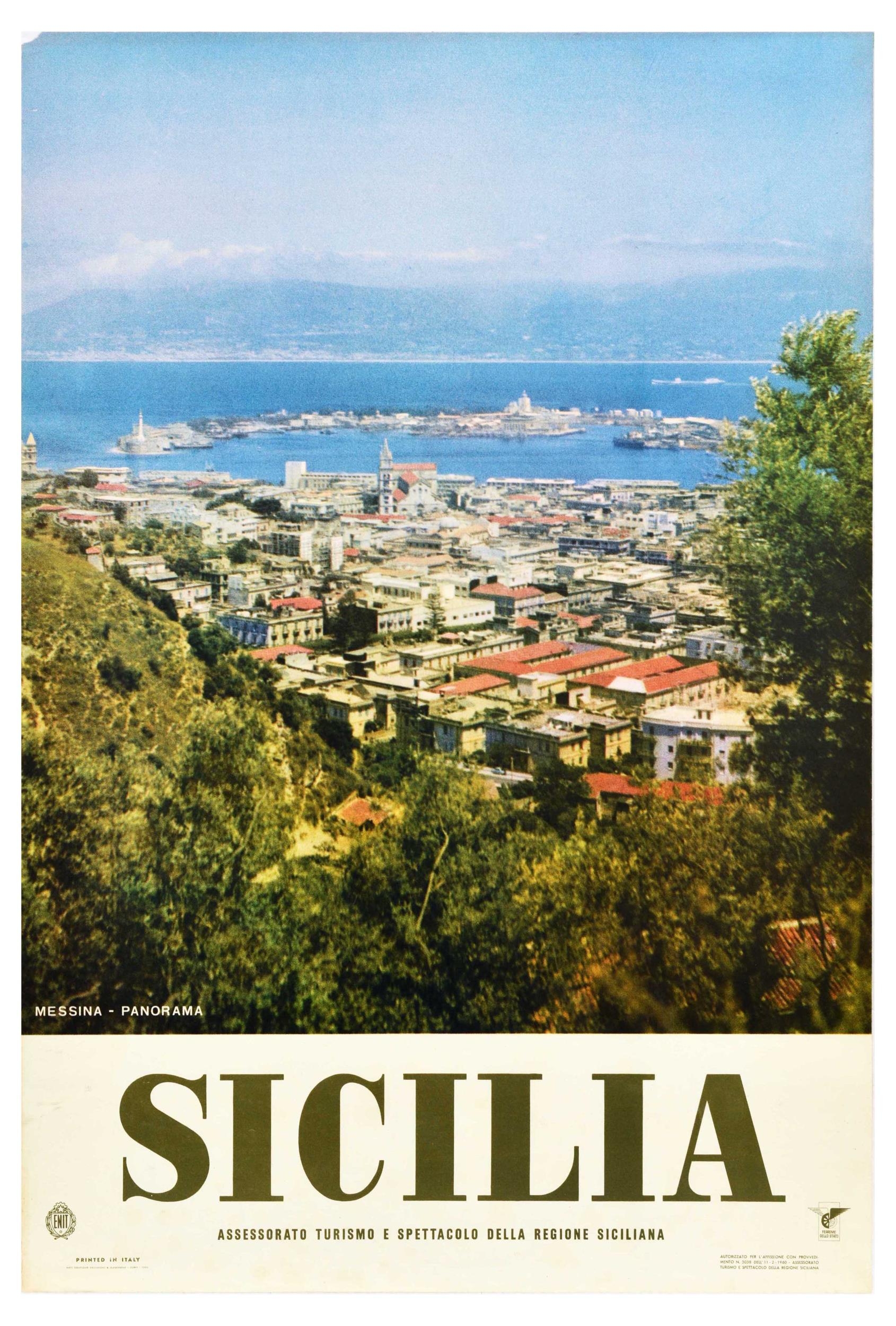 Travel Poster Sicilia Messina ENIT Panorama. Original vintage travel ...