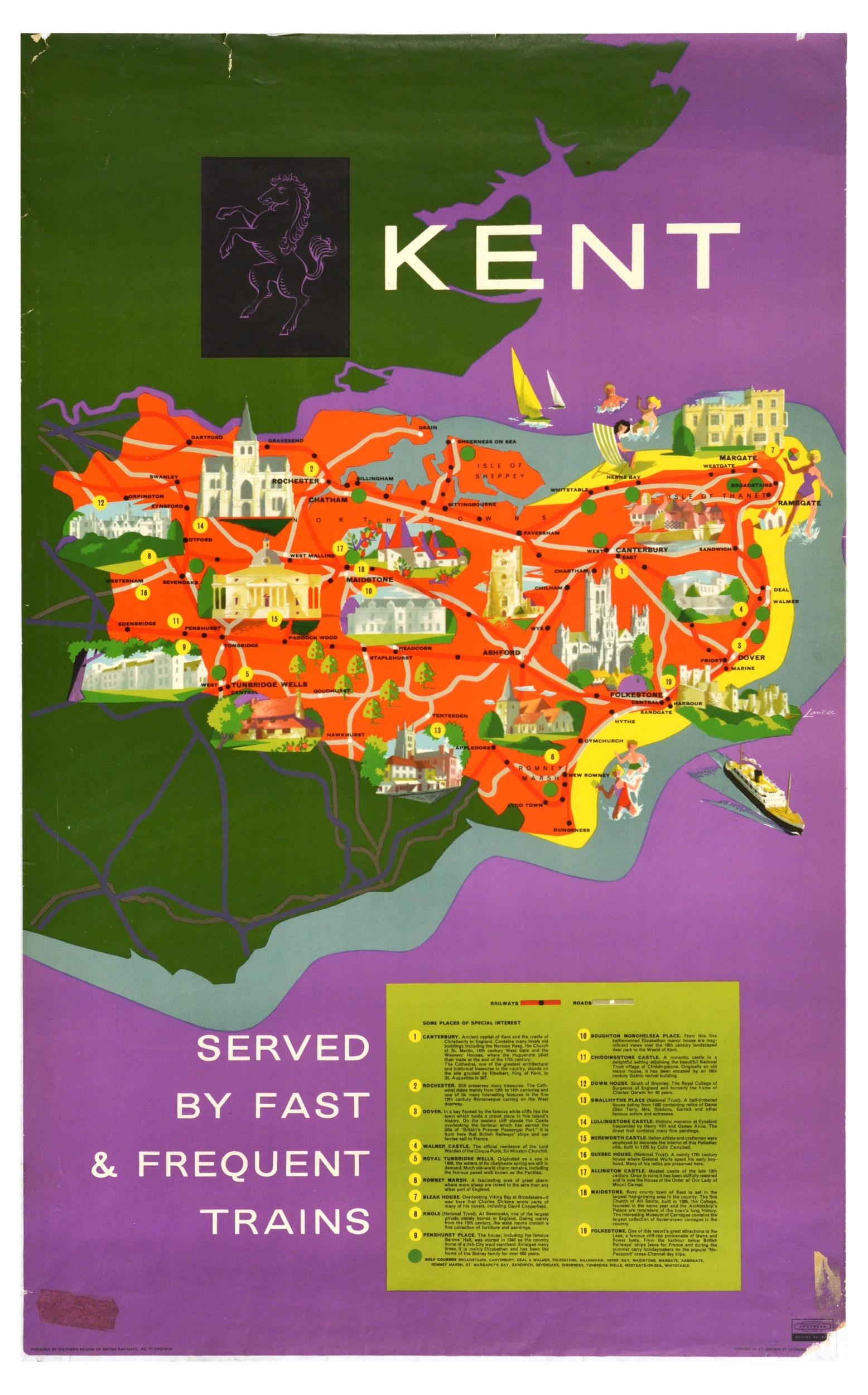 Travel Poster Kent Southern Railway Pictorial Map. Original vintage ...