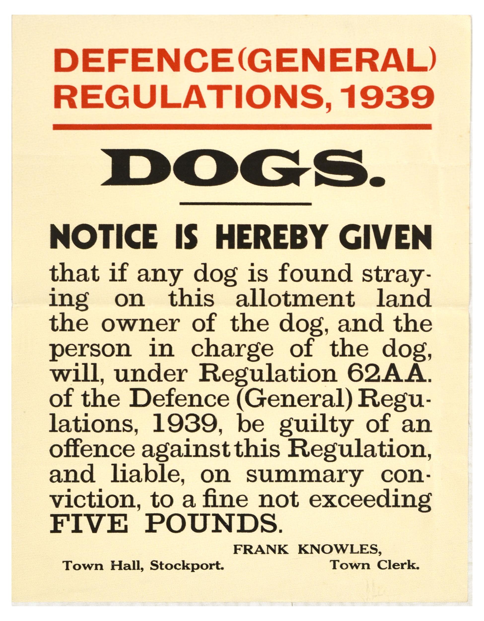 Propaganda Poster Stray Dogs Defence Regulations Stockport Frank ...