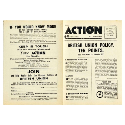 Propaganda Leaflet Action Newspaper Oswald Mosley British Union Of ...