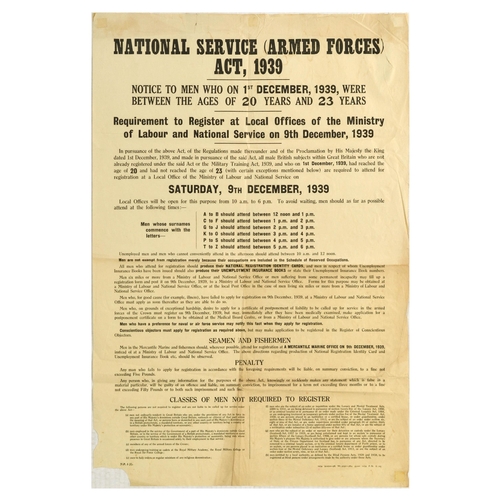 War Poster National Service Draft Armed Forces UK WWII. Original ...