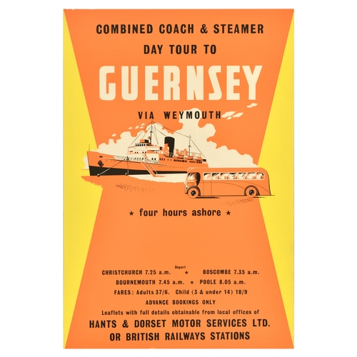 Travel Poster Guernsey Via Weymouth Coach Steamer Tour. Original ...