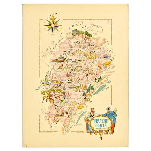 Travel Poster Franche Comte France Pictorial Map Liozu. Original ...