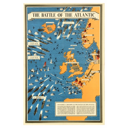 War Poster Battle Atlantic Map Donald Blake WWII. Original vintage ...