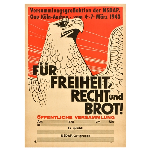 War Poster NSDAP Nazi Germany WWII Freedom Law Bread Eagle. Original ...