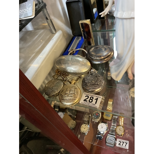 White metal compacts, vintage lighters & pocket watches