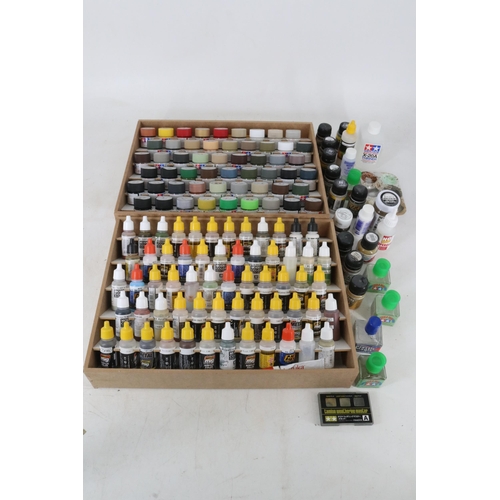 Good collection of model making equipment including two trays of paints ...