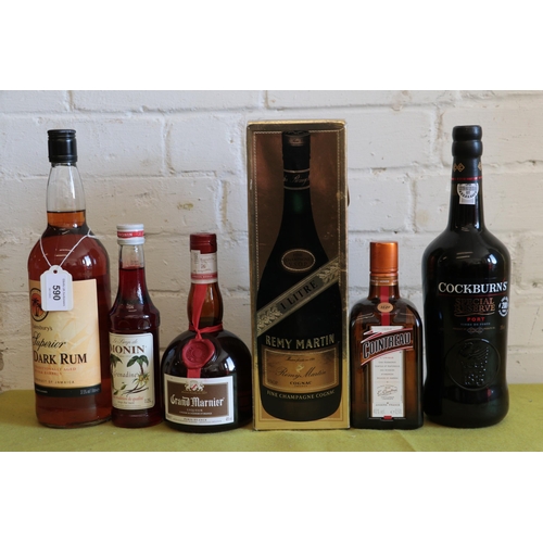 Remy Martin boxed 1ltr cognac together with Cockburn's Port, Cointreau ...